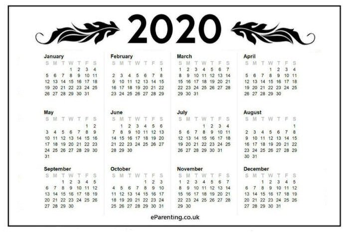 2020 Free Printable Calendar