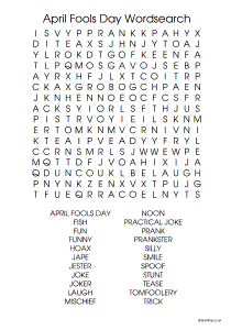 April Fools Day Printable PDF Wordsearch