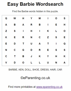 Barbie Free Printable Wordsearch Puzzles