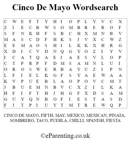 Cinco De Mayo Printable Wordsearch Puzzle