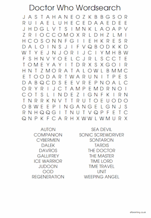 Doctor Who Printables PDF Wordsearch and Anagrams