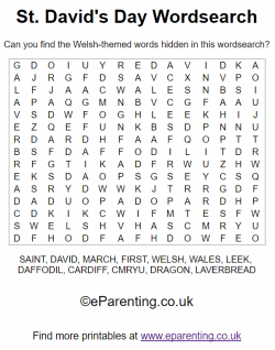 St. David's Day Wordsearch PDF